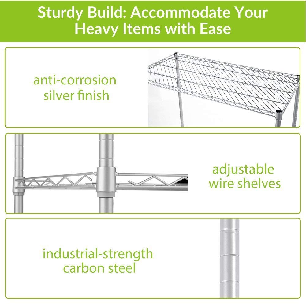 5-Tier Wire Shelving Unit, Adjustable Steel Storage Shelves 35.4" D x 17.7" W x 66.9" H, Commercial Storage Organisation Rack Heavy Duty Steel Shelving for Kitchen Bedroom Bathroom Office Garage