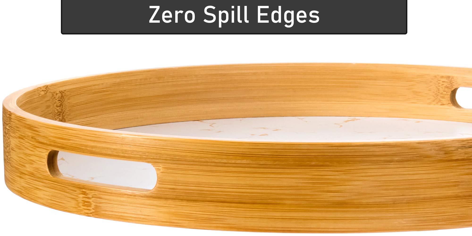 20 Bowls Large Round Bamboo Serving Tray, 16" White, Handles for Easy Transport