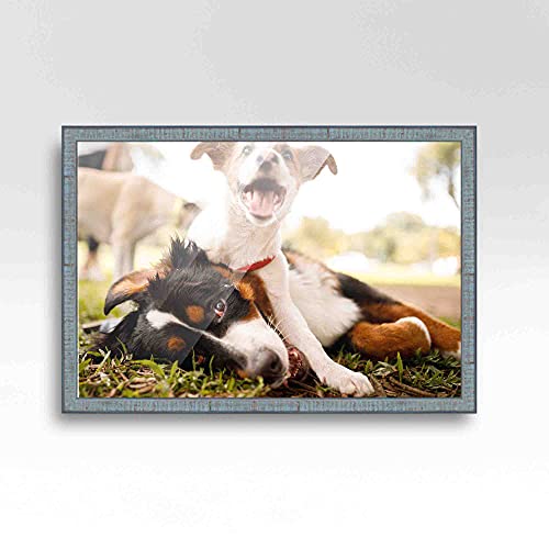 36x24 Frame Blue Scuffed Farm Board Solid Wood Picture Frame Width 0.75 Inches | Interior Frame Depth 0.5 Inches | Kingsley Blue Distressed Photo Frame Complete with UV Acrylic, Foam Board Backing &