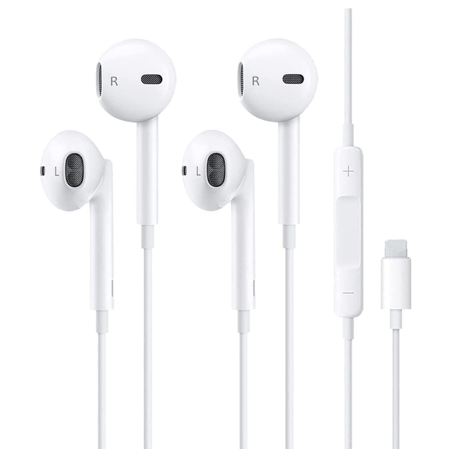 2 Pack Light^ing Wired Headphones Earphone Earbuds Headset Built-in Microphone Compatible with Apple iPhone 14/13/12/11 Pro Max Mini Xs/XR/X/7/8 Plus