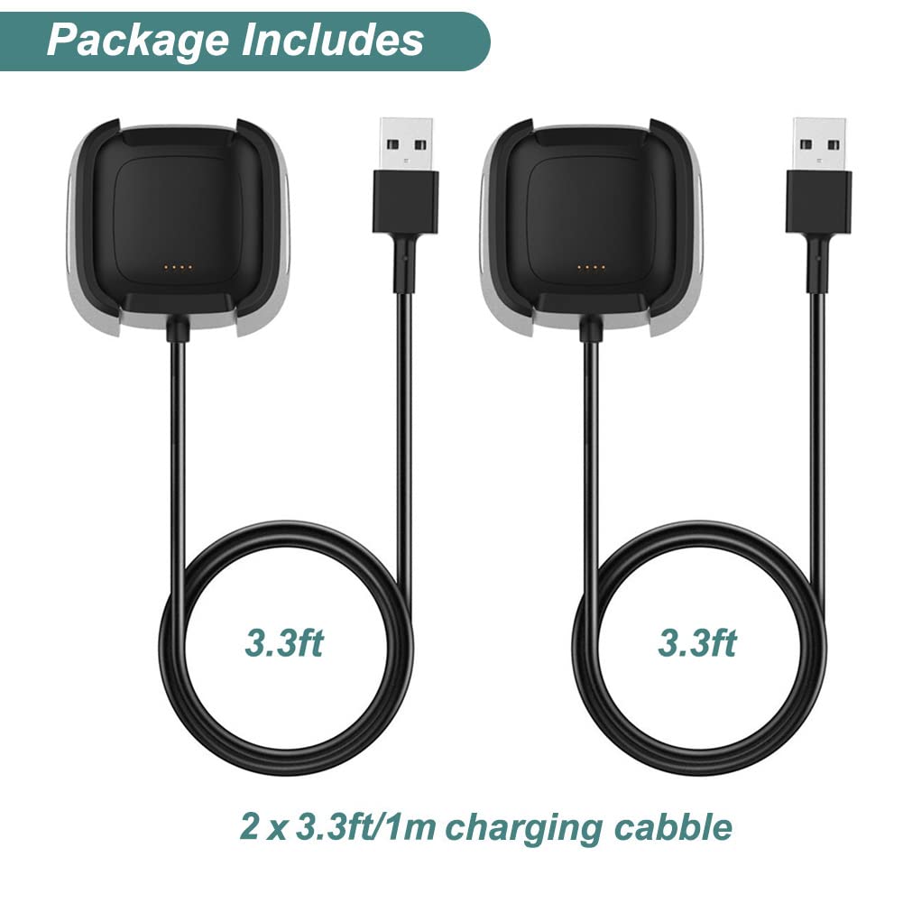 Charger for Fitbit Versa 2, Replacement Charging Cable Dock with 3.3ft USB Cord for Fitbit Versa 2 Smart Watch [2 Pack]