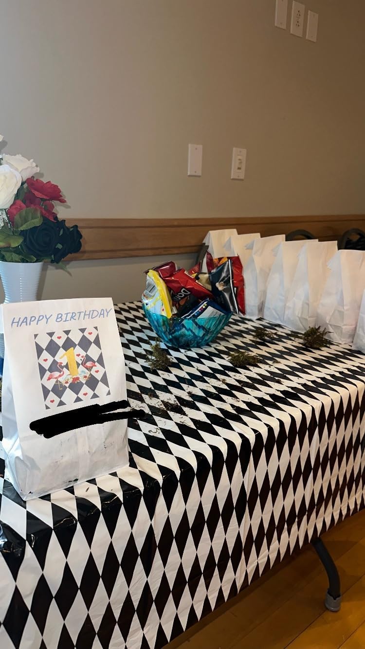 3pcs Black White Checkered Tablecloths, Rectangle Plastic Gingham Table Cover 54x108in for Halloween Harlequin Collection Wonderland Party Tea Party Supplies for Camping Picnic Wedding Birthday Party