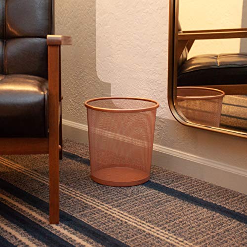 SHS Round Mesh Stainless Steel WasteBasket Trash Can Recycling Bin for Home, Office, Bathroom, Bedroom & Kitchen, 3.5 Gallon / 12L, 11β Height x 10β Diameter Garbage Can (Rose Gold)