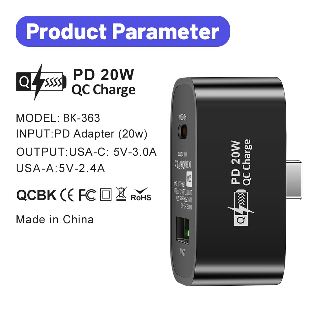 20W USB C Hub, [2Pack] PD 20W Fast Charge Dual Port USB Type C and 2.4a USB A, USB C Adapter Small USB Hub for iPhone/iPad/Airpods/MacBook Laptops (Black)