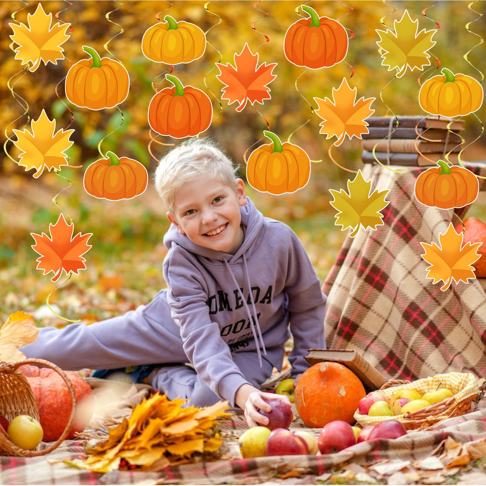 36pcs Thanksgiving Fall Pumpkin Maple Leaf Hanging Swirls Decorations,Autumn Fall Thanksgiving Hanging Swirls Streamers Ceiling Swirl for Fall Home Classroom Harvest Party Decorations