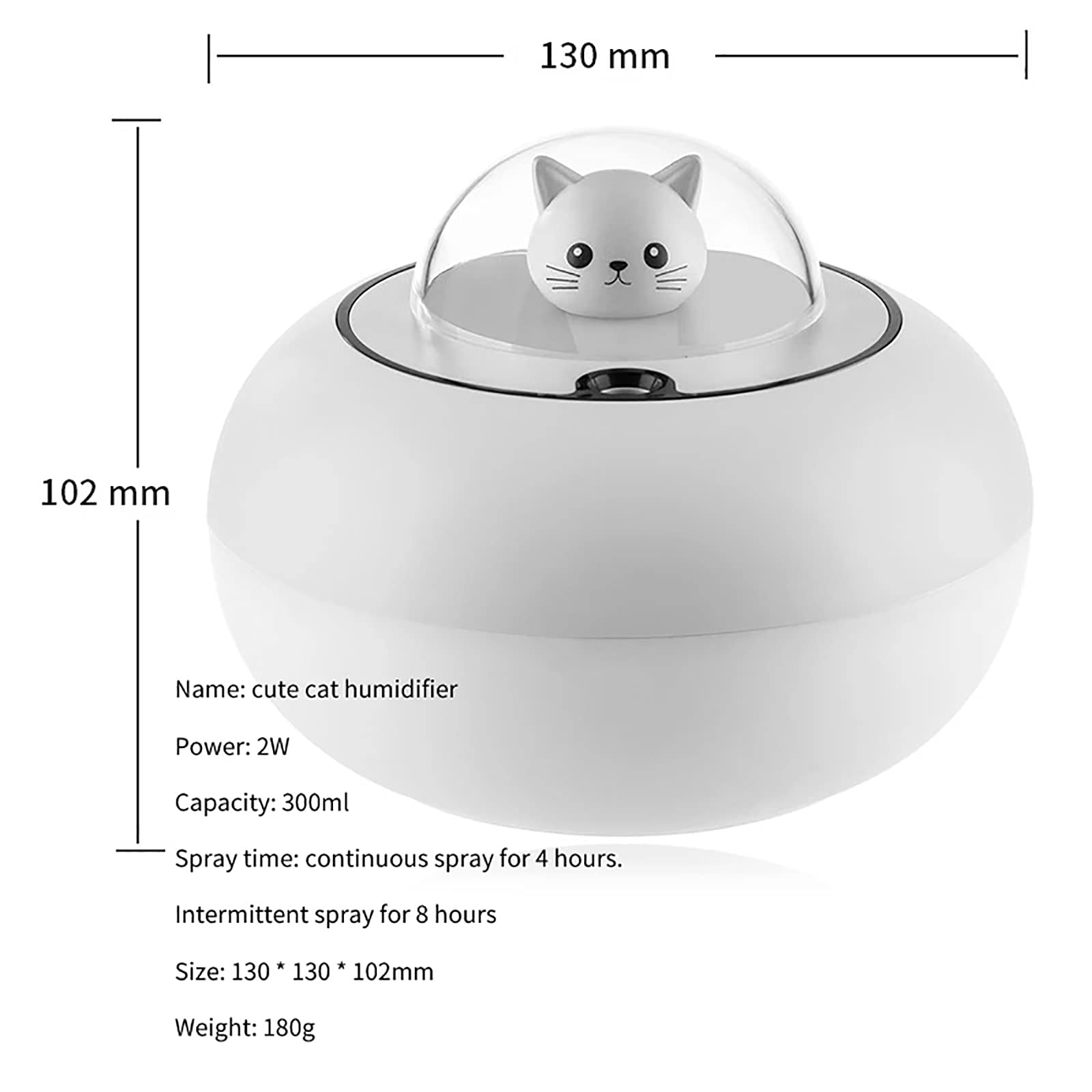 400ML household humidifier, night light cold fog humidifier, automatic timing off, automatic shutdown without water, whisper silent air humidifier, cute kitten, plant, office (Purple)