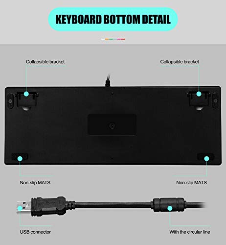Mechanical Keyboard,Wired Rainbow LED Backlit 87 Key Waterproof Gaming Keyboard,USB Cable with Magnetic Ring PC PS4(Blue)