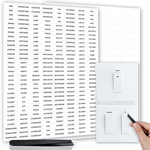 328 Pieces Light Switch Label Sticker Clear Transparent with Text, Waterproof Switch Panel Labels for Home Kitchen Bathroom Office School, Include Blank Labels and Tweezer