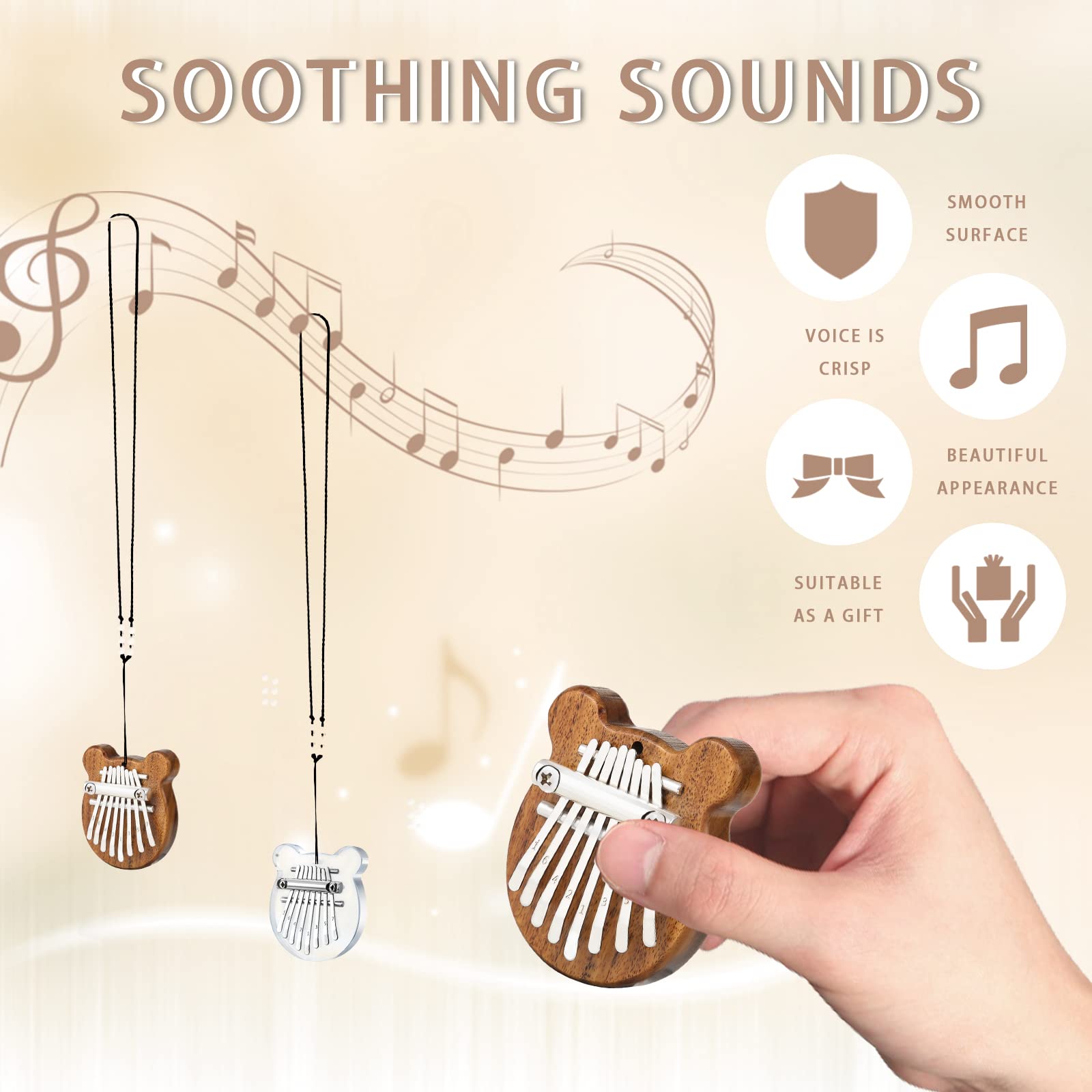 2 Pack Mini Kalimba Thumb Piano 8 Keys,Portable Solid Wood and Acrylic Mbira Finger Piano for Kids and Adults,Pocket Musical Gifts for Beginners w/Chain