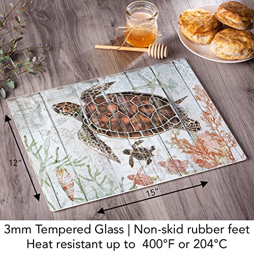 CounterArt Shoreline Shells Sea Turtle 3mm Heat Tolerant Tempered Glass Cutting Board 15β x 12β Manufactured in the USA Dishwasher Safe