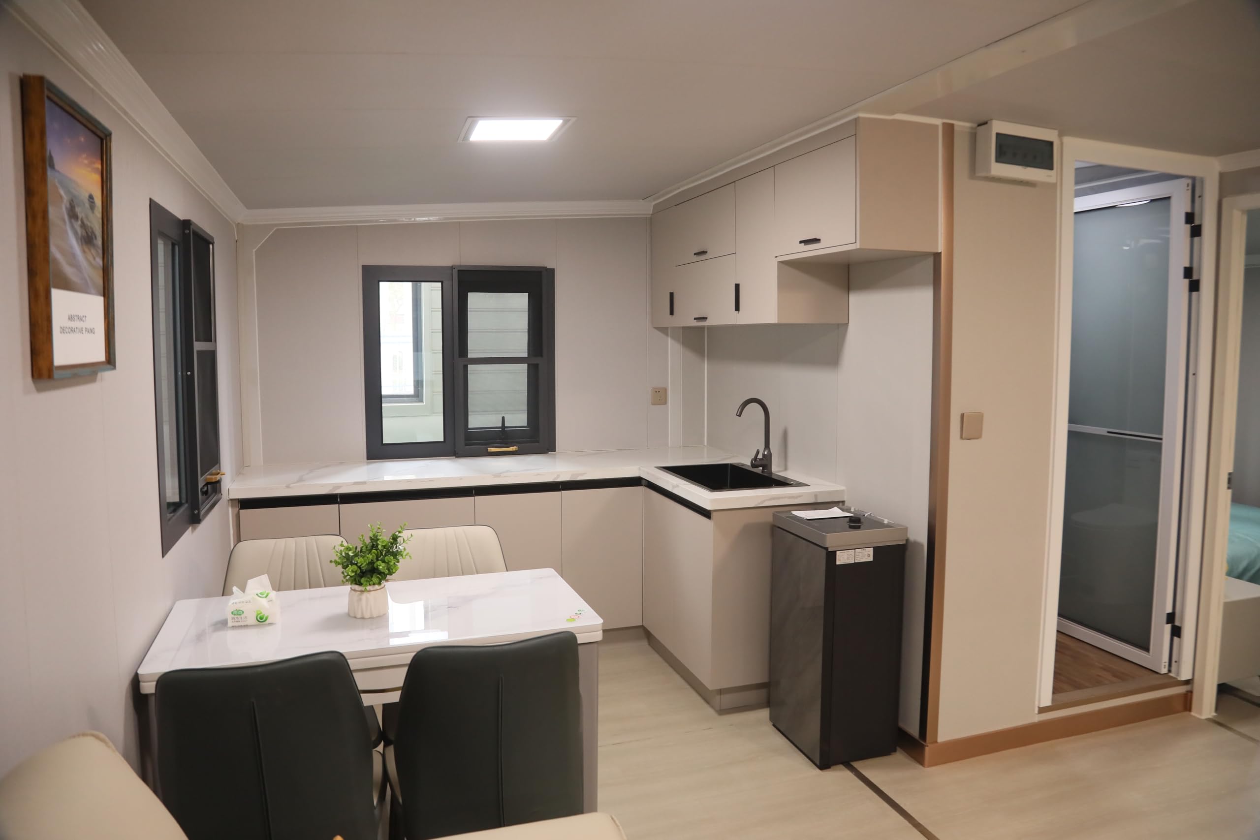 20FT Tiny House - Prefab Portable Container Home with 2 Bedrooms, Bathroom, and Kitchen - Foldable Steel Frame Mobile Home for Adult Living - 1 Year Warranty - Modern Design