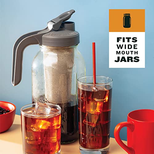 County Line Kitchen - Mason Jar Flip Cap Lid with Handle, Airtight and Leak-Proof Seal - Wide Mouth, Gray