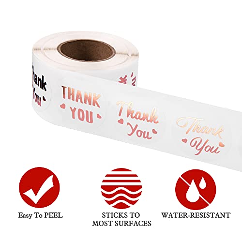 lollipro Thank You Stickers for Business 4 Design Round Roll 1.5 Inch, Gilding Bronze Gold Stickers Water Resistant Packaging Labels, 500 Pcs in Box-Packed