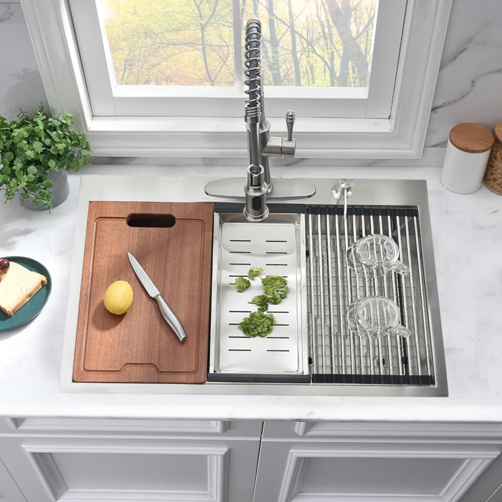 33 In Drop In Kitchen Sink Workstation-Bokaiya Kitchen Sink 33x22 Drop In Workstation Sink Topmount 16 Gauge Single Bowl Stainless Steel Kitchen Sink with Cutting Board