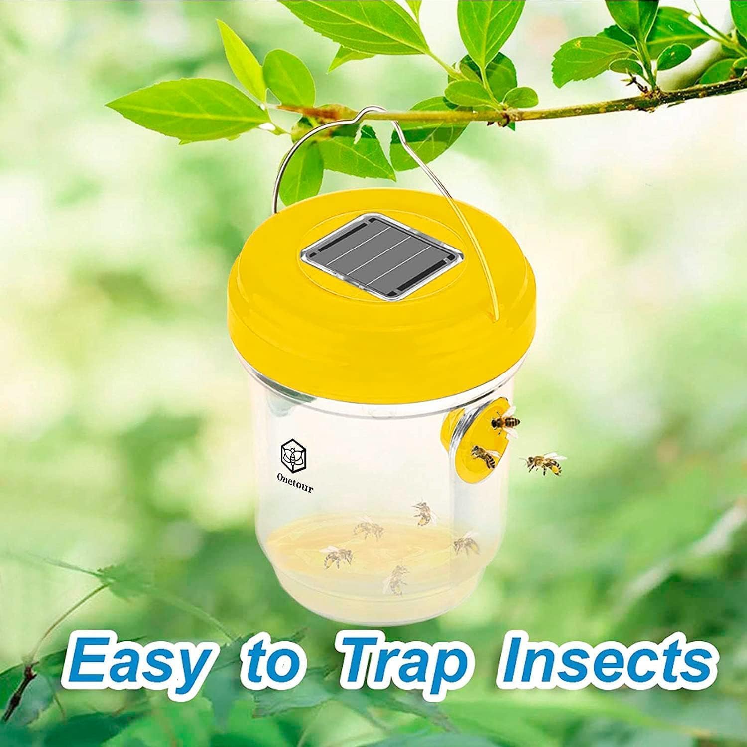 2 Packs Wasp Trap - Solar Powered Bee Trap Outdoor for Yellow Jackets, Hornets and Wasps - Durable Wasp Killer and Bee Killer - Reusable Yellow Jacket Trap and Insect Trap