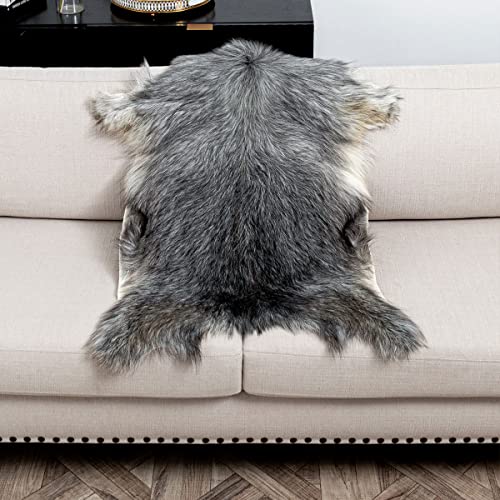 AbunHeri Reindeer Hide Rug 3 ft x 2 ft Deer Hide Rug Deer Rug Animal Skin Rugs for Bedroom Living Room Nursery Grey