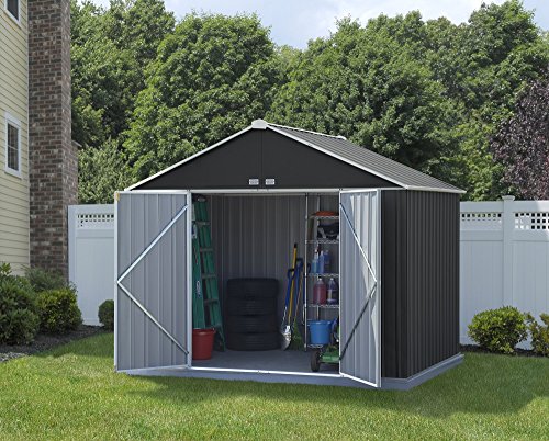 Arrow 10' x 8' EZEE Shed Charcoal with Cream Trim Extra High Gable Steel Storage Shed