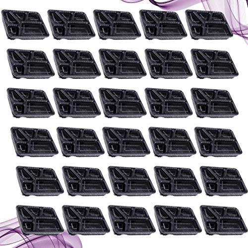 Hemoton 30pcs Disposable Bento Box 5 Compartment Meal Prep Container with Lid Microwave Heating Food Box for Home Restaurant (Black)