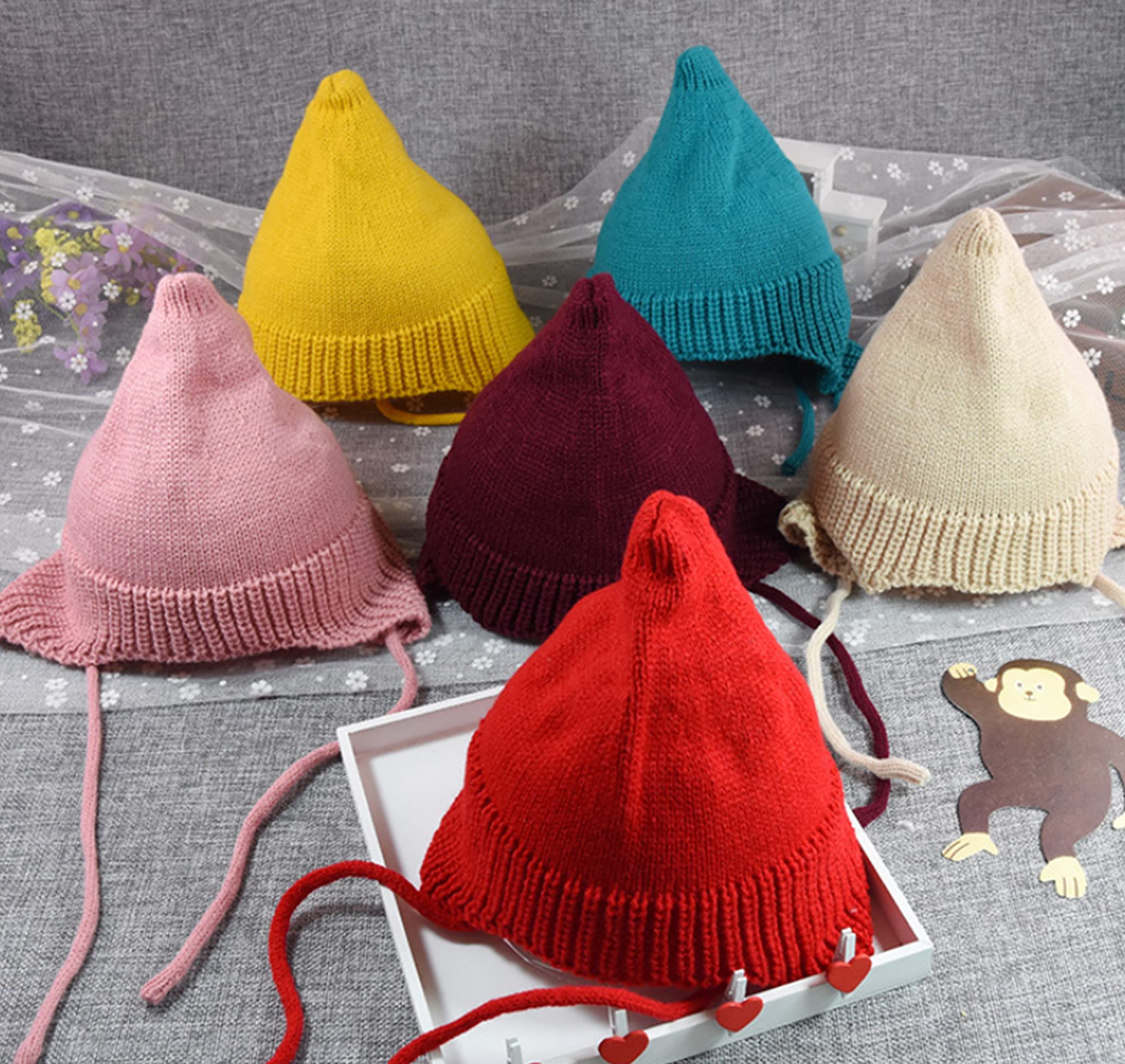 Children-Hat Knitted Beanie Fashion - Girls Boys Knitted Beanie Sharp Pointed Warm Cap (Red)