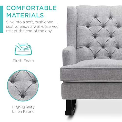 Best Choice Products Rocking Accent Chair, Tufted Upholstered Luxury Velvet Wingback for Nursery, Living Room, Bedroom w/Wood Frame - Gray