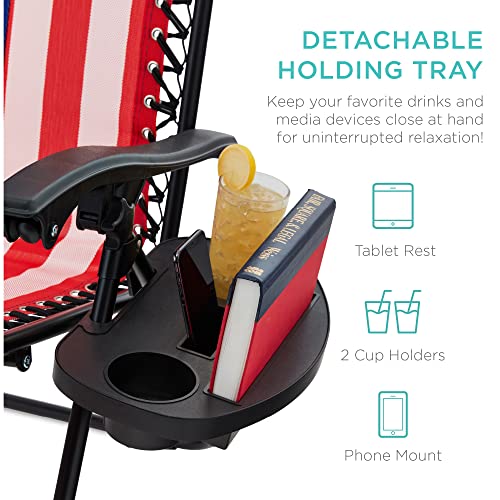Best Choice Products Set of 2 Adjustable Steel Mesh Zero Gravity Lounge Chair Recliners w/Pillows and Cup Holder Trays - American Flag