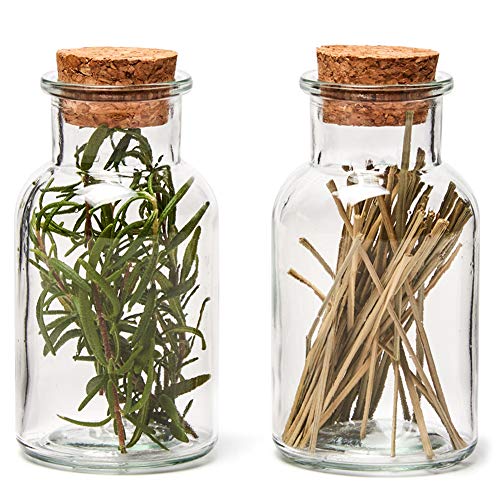EZOWare 20pc Spice Jars, 5oz Bottle Clear Glass Canister Set with Cork Lid, Round Decorative Reusable Vial Storage Containers for Herbs, Teas, Seasonings, Party Favors, Candy (150ml)