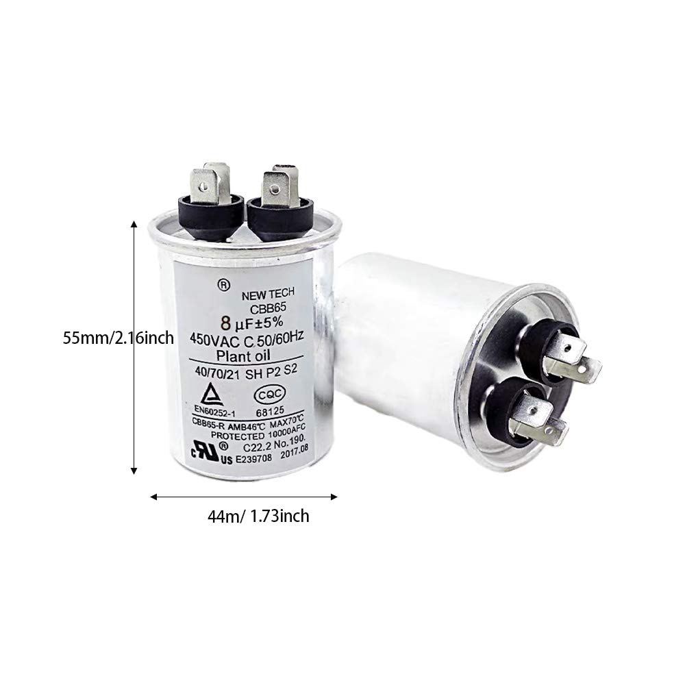 8 uf MFD 370 or 440 Volt Fan Motor Run Oval Capacitor Runs AC Motor and Fan (8UF)