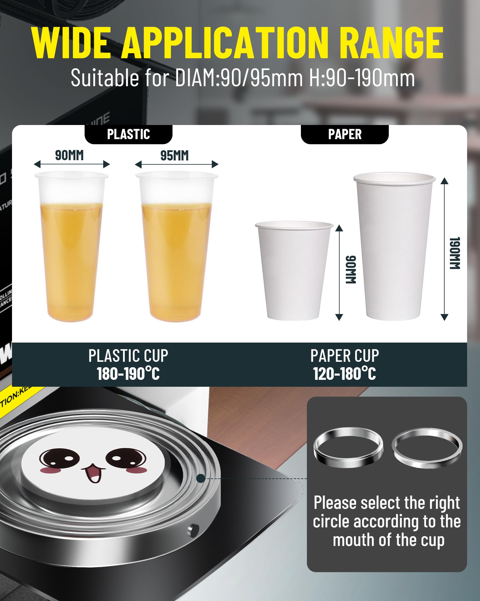 WantJoin Cup Sealing Machine - Full Automatic Cup Sealer Machine 90/95mm, 35.4/37.4in, 500-650 Cups/H Commercial Digital Control LCD Panel Electric Cup Sealer for Bubble, Milk Tea, Coffee, Grey