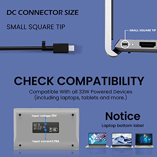 β33W Laptop Charger Replacement for Asus Chromebook C201P C201 C201PA C100PA C100P C100 Eeebook X205T X205 X205TA Vivobook E200H E200HA AD890526 ADP-33AW B Small Square Tip Power Supply Cord