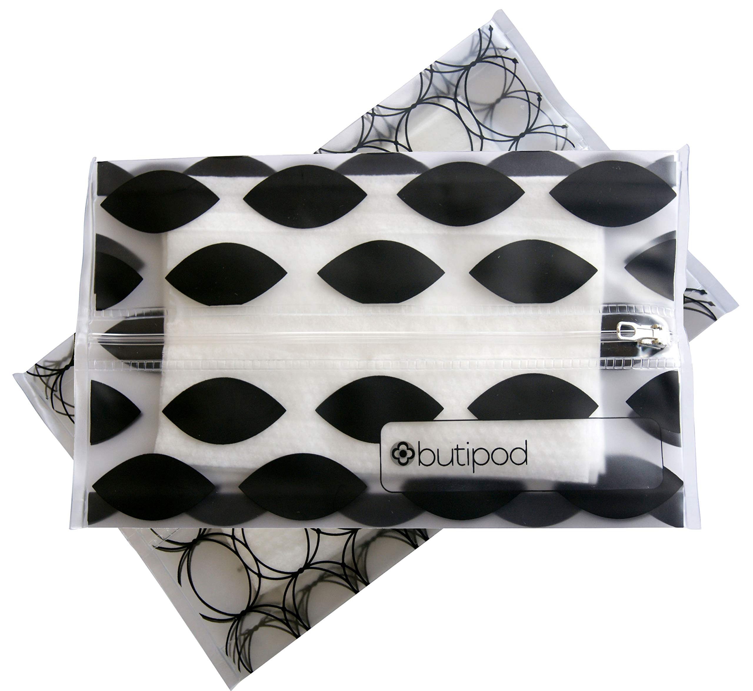 Butipods Reusable Wet Wipe Pouch Slim Case Travel Clutch Holder | Refillable Portable Baby Wipes Dispenser Container | Wipes Stay Moist | Great for Hand and Face Wipes, Set of 2 (Black Ovals & Rings)