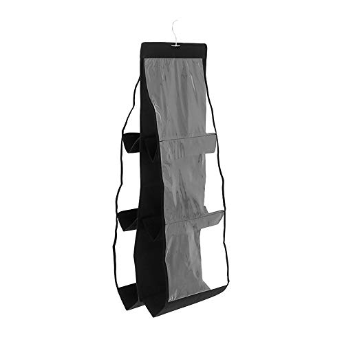 inheming Hanging Purse Handbag Organizer, Dust-Proof Space Saver Storage Holder Bag, 6 Pockets Wardrobe Closet Handbags Storage(Black)