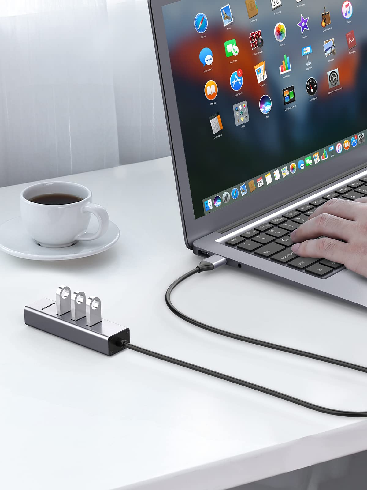 LENTION 3-Port USB 3.0 Hub with Gigabit Ethernet Adapter Compatible MacBook Air/Pro (Previous Generation), iMac, Surface, Chromebook, More Type A Laptops - Ultra Slim (CB-H23s-0.5M, Space Gray)