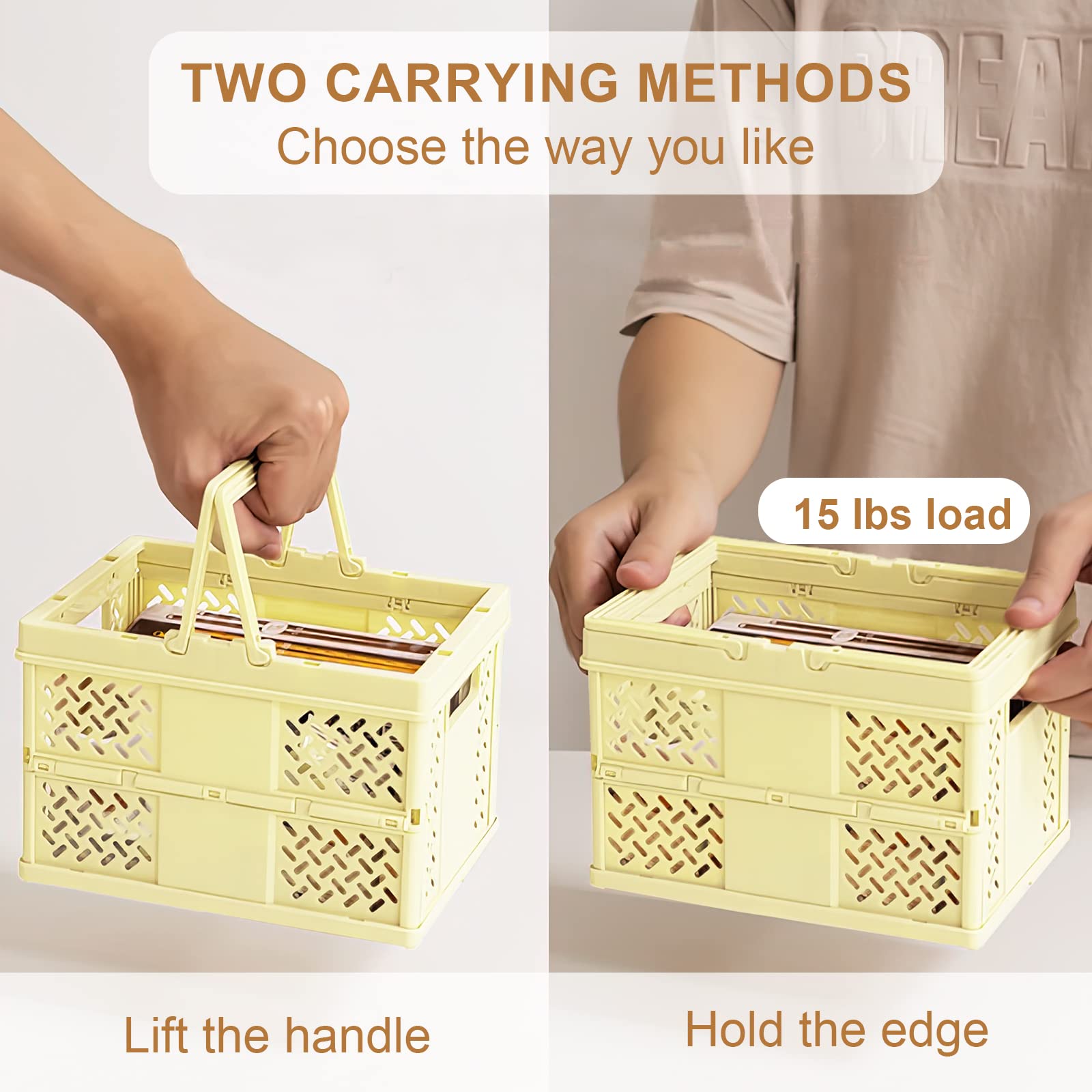 2 Pack Plastic Crate for Desktop Storage Organizing, Durable and Reliable Mini Basket with Carrying Handle, Folding Basket for Home Kitchen Classroom and Officeā¦