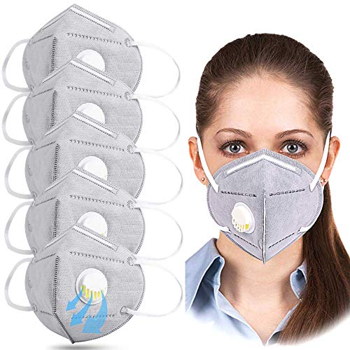 Face Mask with Breathing-Valve 5 Pack | Breathable Grey Face Mask for Women and Men Anti-irritant | Sports Face Masks Lightweight & Comfortable on Skin