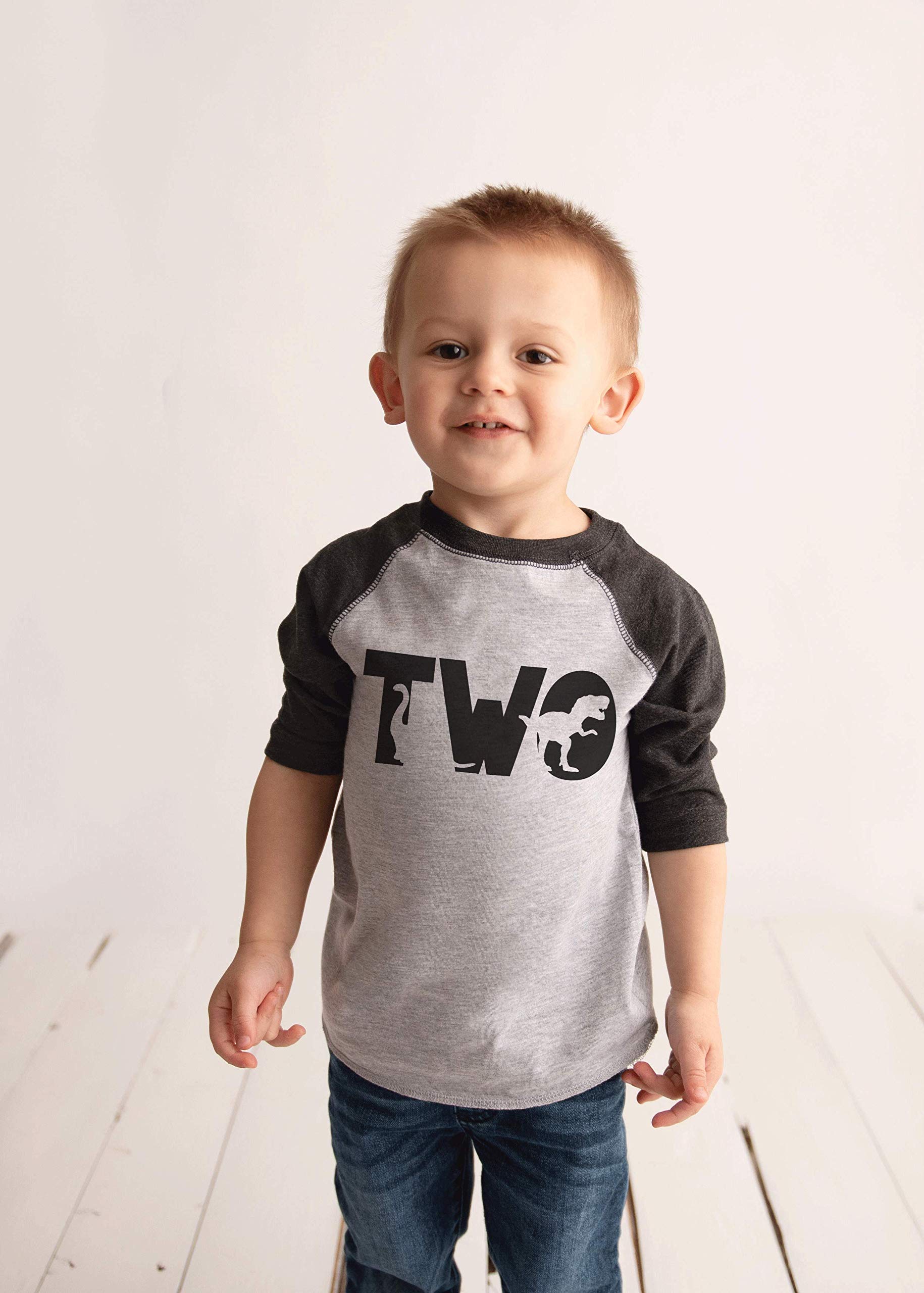 7 ate 9 Apparel Two 2 Second 2nd Dinosaur Second Birthday Grey Baseball Shirt 2T