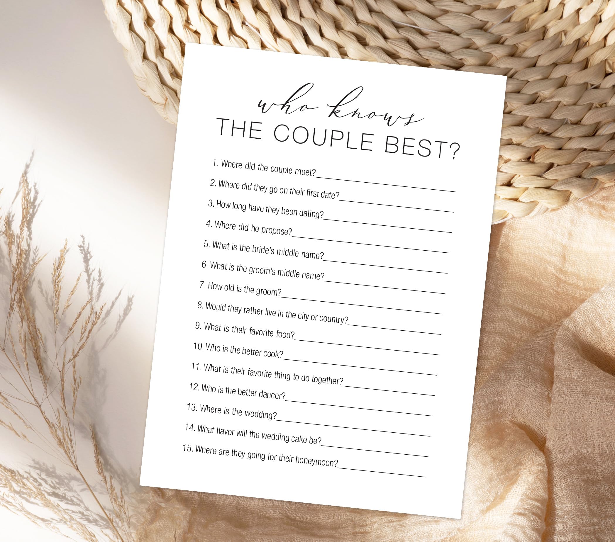 24 Minimalist Bridal Shower Game - Who Knows The Couple Best