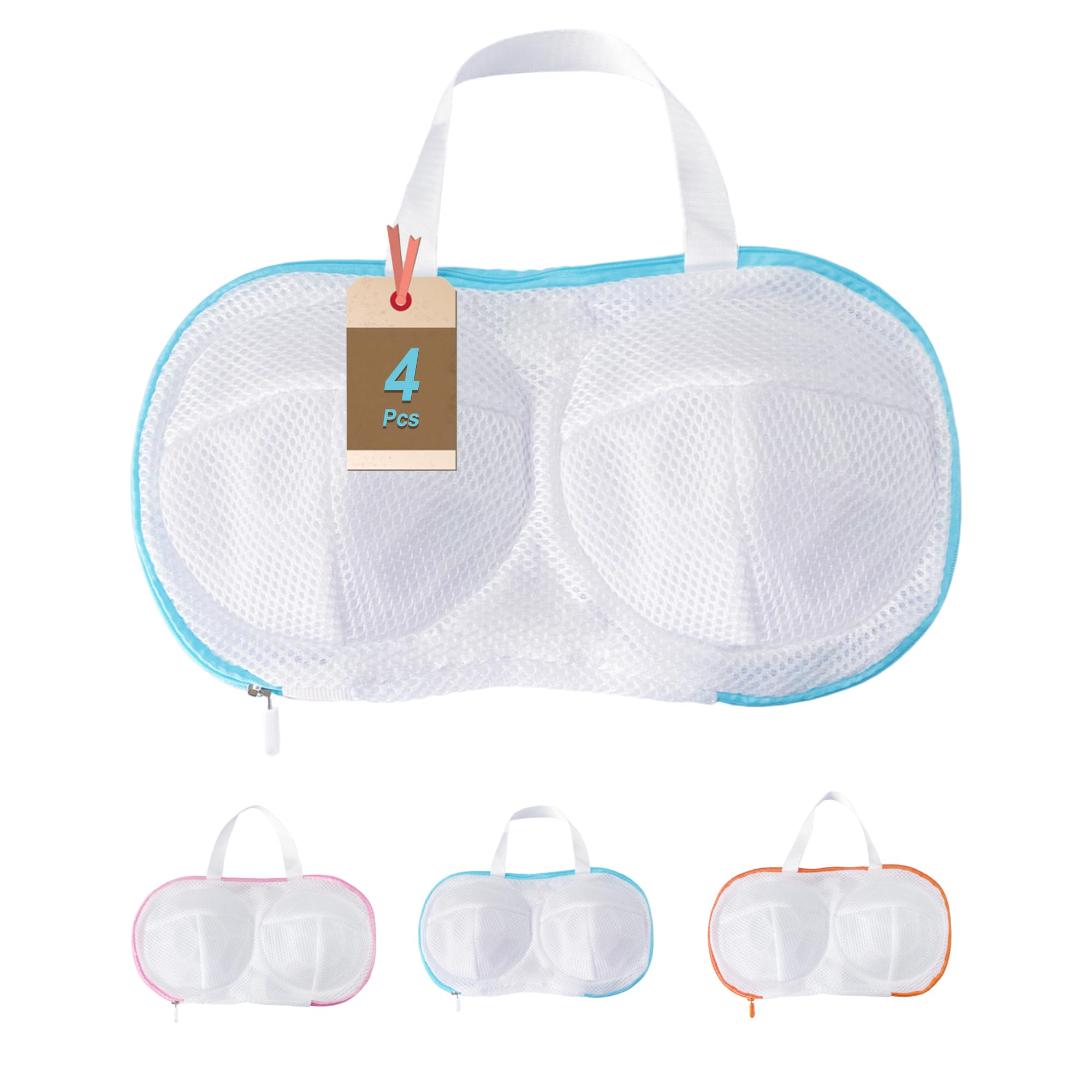 2 Pcs Bra Wash Bags for Laundry - Lingerie Mesh Bag Set Underwear Brassiere for Washing Machine With Zipper for Women Delicates Pink (32C-42DDD Cup)