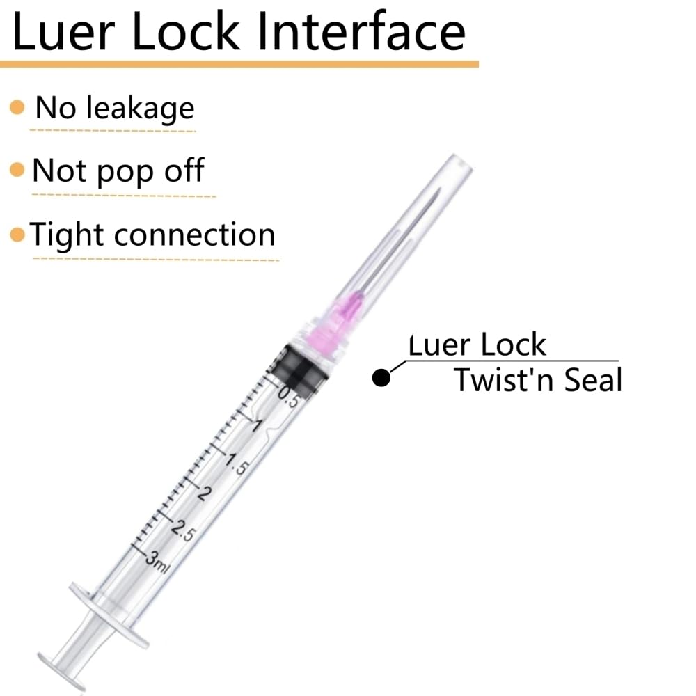 50 Pack 3ml Luer Lock with 18 Gauge 1.5 Inch for Scientific Labs Measuring and Dispensing, Individually Sealed Wrapped