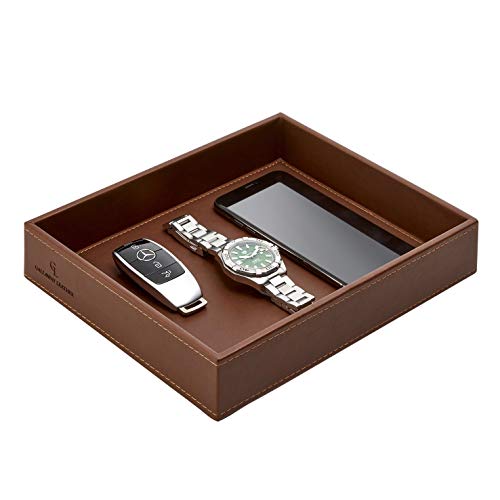 GALLAWAY LEATHER Valet Tray for Men - Nightstand Organizer EDC Tray for Wallet and Keys - Dresser Leather Catchall Dump Key Tray - Bedside Table Tray Organizer Key Bowl for Entryway Table, Dark Brown