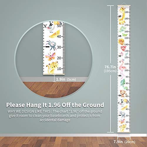 ASENART Growth Chart for Kids Roll-up Height Chart for Boys Girls Fabric Canvas Animal Height Measurement Ruler for Nursery Room Removable Wall Decor 79"x7.9"