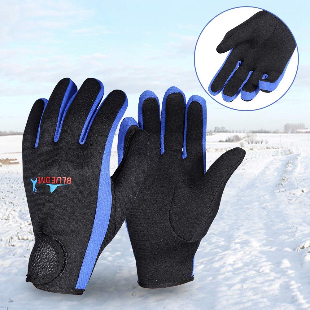 1Pair Diving Gloves Neoprene Non Skid Flexible Wetsuits Five Finger Gloves for Snorkeling Swimming Surfing Sailing Kayaking Diving(M Blue)