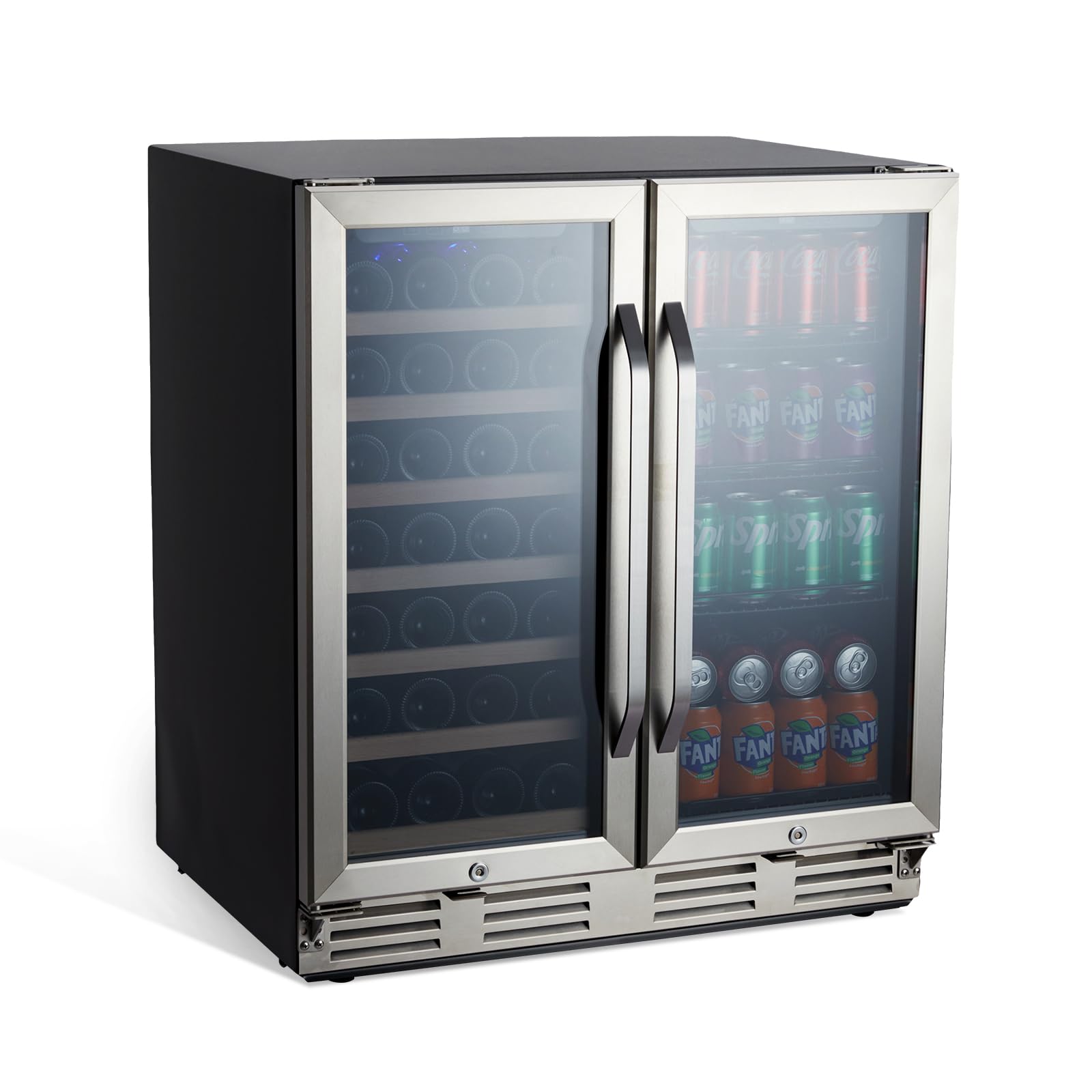 30 inch Wine and Beverage Refrigerator, 33 Bottles & 96 Cans Wine Cooler Refrigerator, Dual Zone Wine Cooler with Glass Door and Lock, Built in or Freestanding Under Counter Wine Fridge