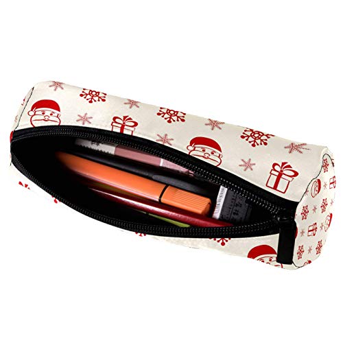 Red Christmas Santa Gift and Snowflake Pencil Bag Pen Case Stationary Case Pencil Pouch Desk Organizer Makeup Cosmetic Bag for School Office