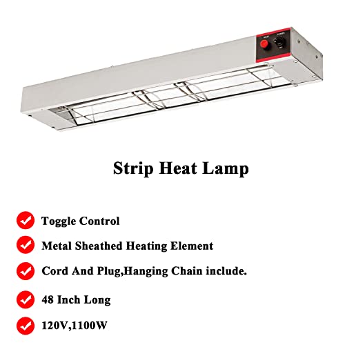 48 Inch Food Heat Lamp Overhead Food Warmer Commerical Strip Warmers 1100 Watts with Chain and Us Plug,110v (48")