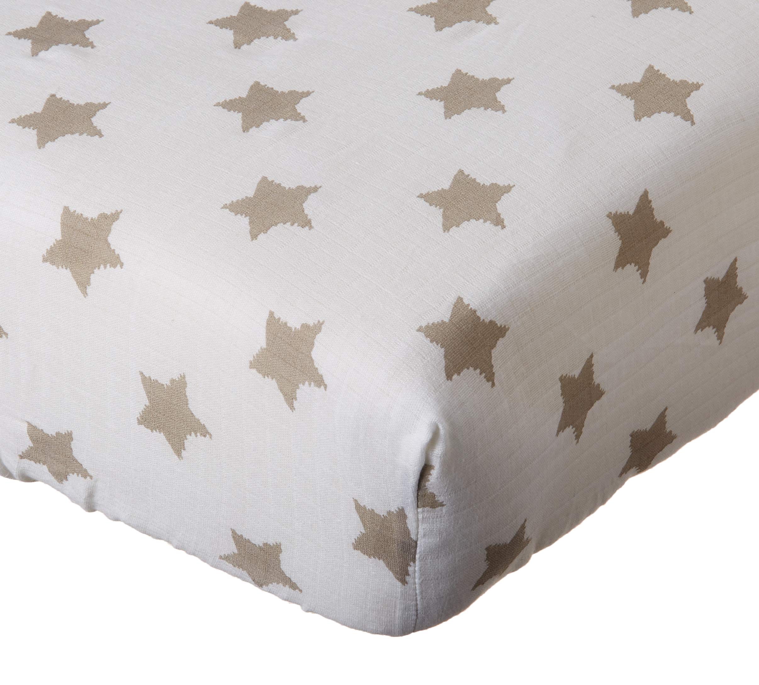 Bacati - Muslin Ikat Stars 4 Piece Toddler Bedding Set 100 Percent Cotton Includes Reversible Comforter, Fitted Sheet, Top Sheet, and Pillow Case