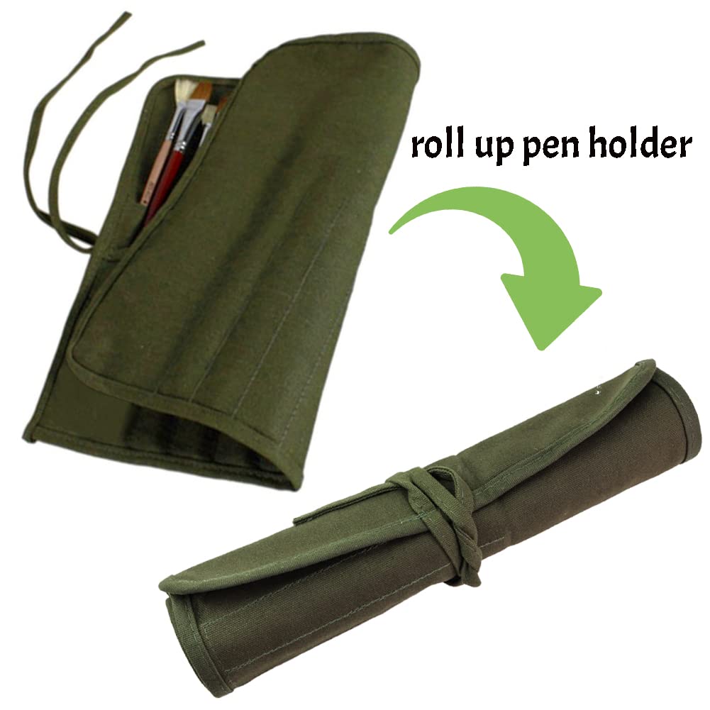 22 Slots Canvas Pencil Roll Wrap Roll Up Pencil Case Large Capacity Art Paint Brush Holder Coloring Pencil Organizer Bag Pen Curtain for Artist Painter Beginner Student Sketch