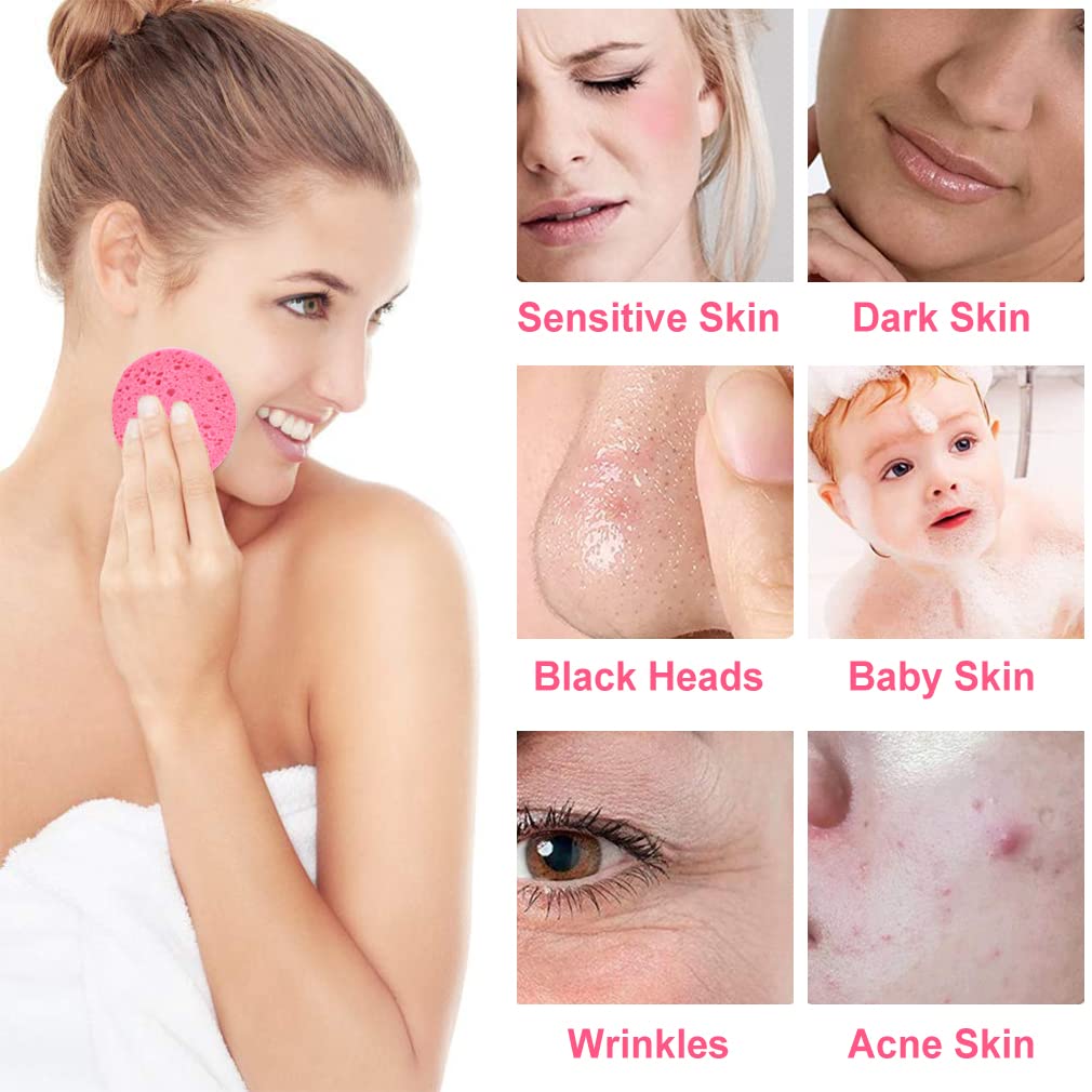 METUUTER 50 PCS Compressed Facial Sponges for Estheticians- 100% Natural Cellulose Face Sponge Professional Cosmetic Spa Sponges for Face Cleansing, Massage, Pore Exfoliating, Mask, Makeup Removal