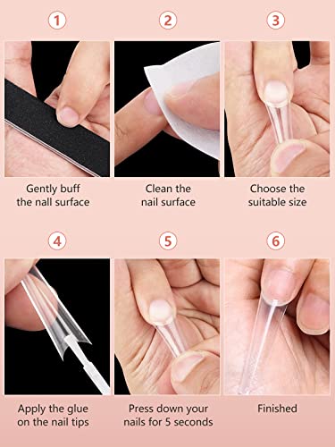 480Pcs Clear Nail Tips for Acrylic Nails Professional, XL Long C Curve Square & Coffin Nail Tips Set with 2 Nail Files, Half Cover Nail Extension Tips Artificial Acrylic Nail Tips for DIY Nail Art