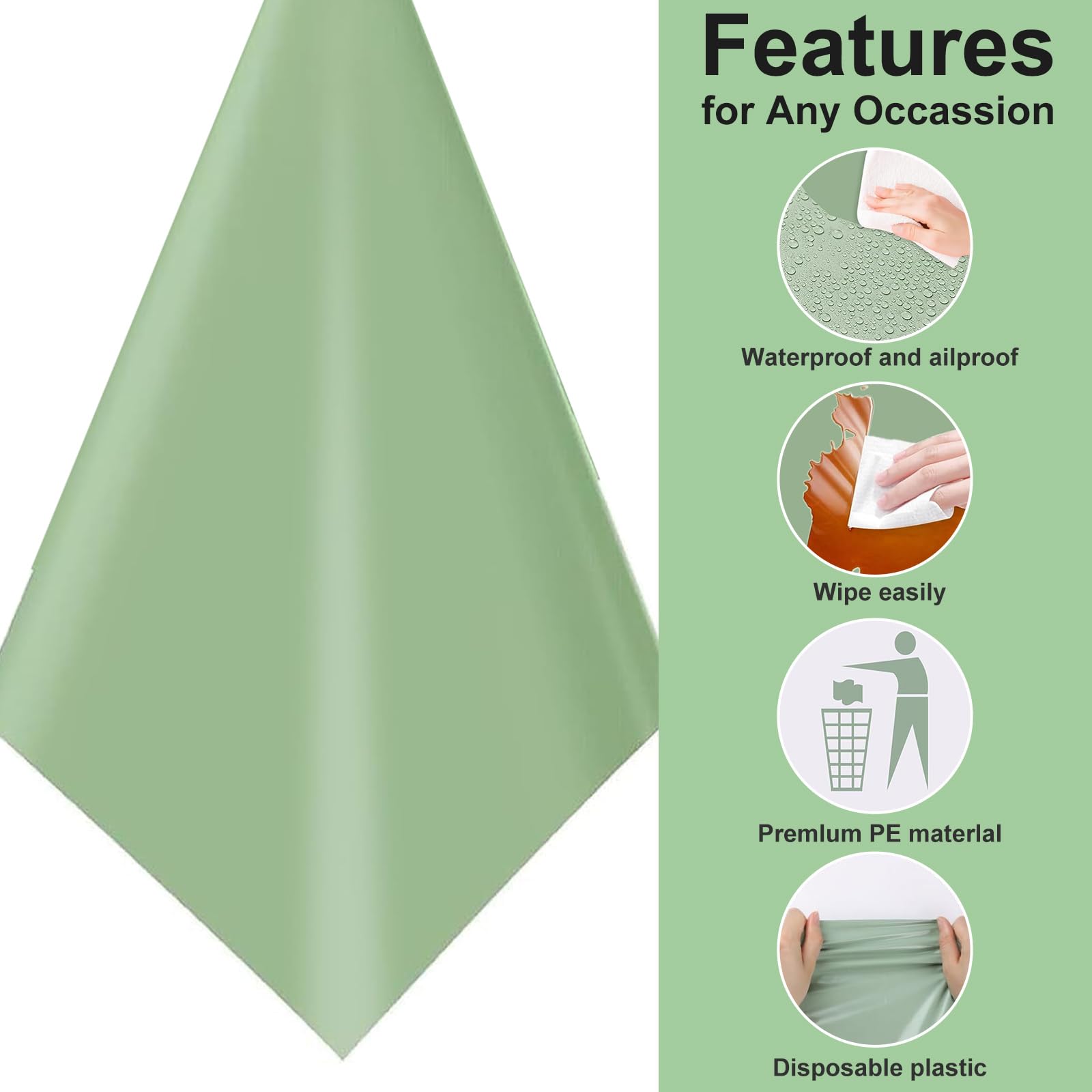 3Pack Sage Green Plastic Tablecloths for Rectangle Tables, Green Disposable Table Cloth, Waterproof Sage Green Table Cover for Birthday Bridal Wedding Baby Shower Party Decorations, 54 X 108Inch