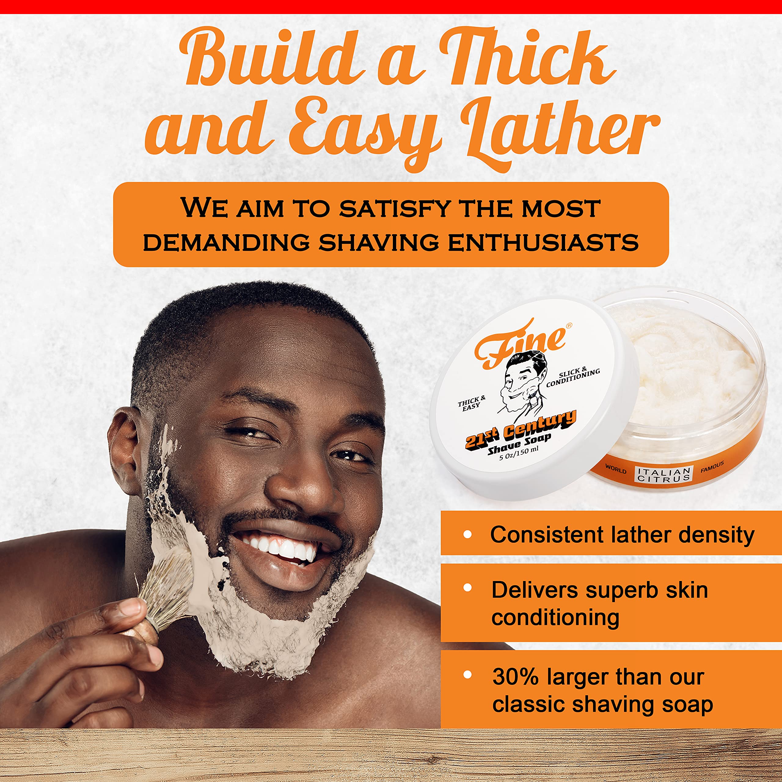 Mr. Fine 21C Men’s Shaving Soap, Builds Thick & Easy Lather, Protects From Razor Burn & Irritation, No Artificial Colors, Made In Italy, 5oz. (150ml), Italian Citrus
